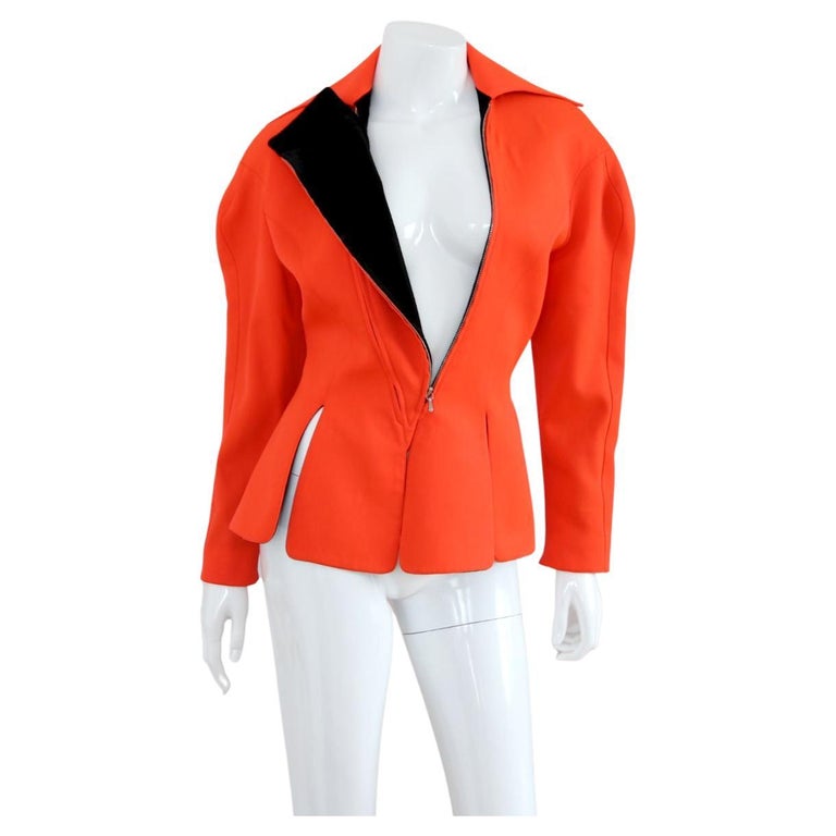 THIERRY MUGLER 1990s Orange Blazer With Velvet Lined Lapels and Zipper ...
