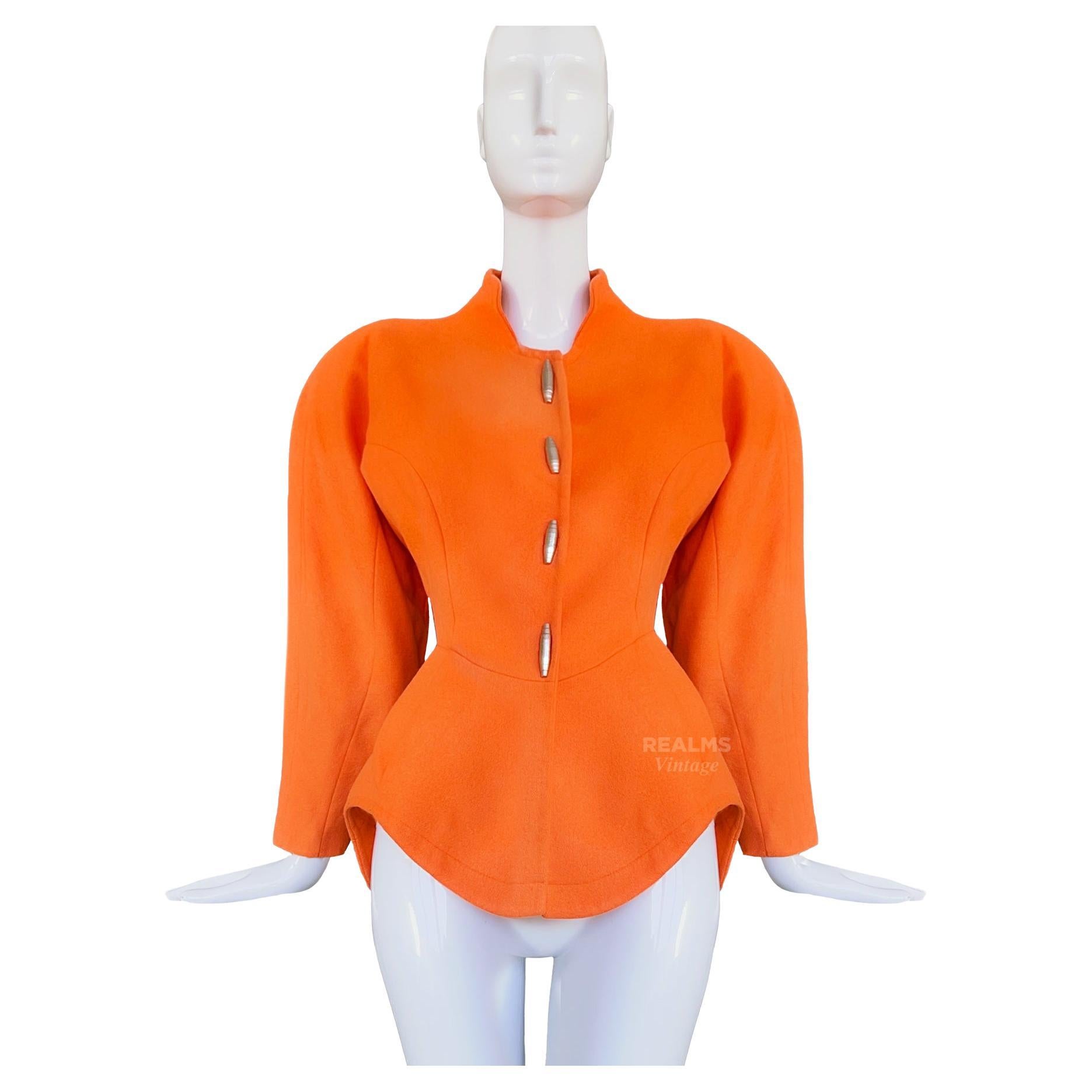 Thierry Mugler 1991 Documented Sculptural Orange Jacket with Metal ...