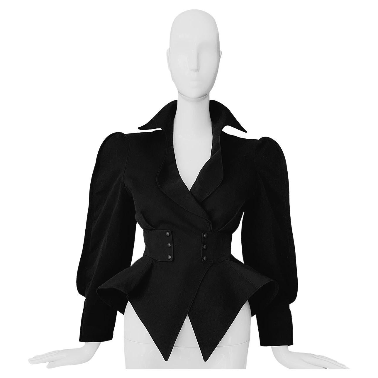 Thierry Mugler Black Sculptural Jacket Dramatic Collar Peplum For Sale ...