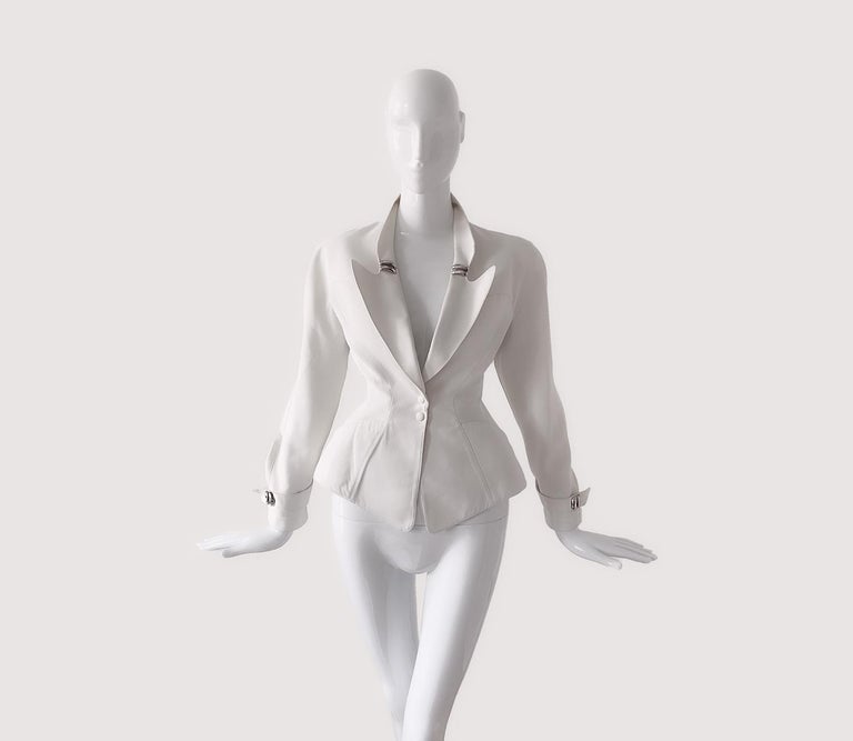 Thierry Mugler Blazer Jacket Off White Metal Details Dramatic Collar ...