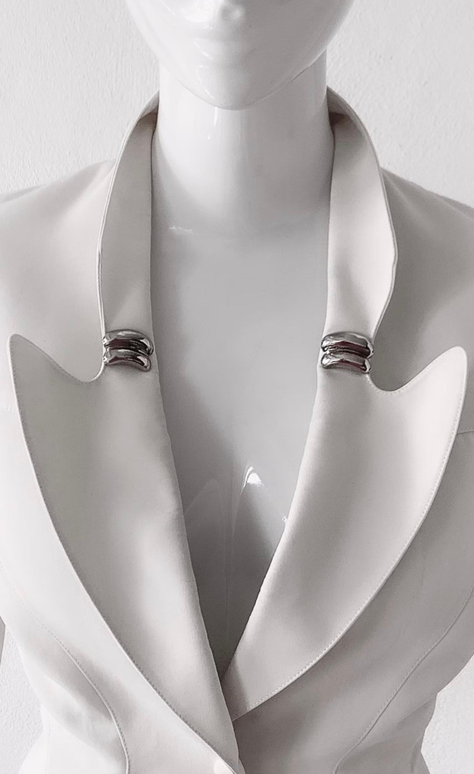 Thierry Mugler Blazer Jacket Off White Metal Details Dramatic Collar ...
