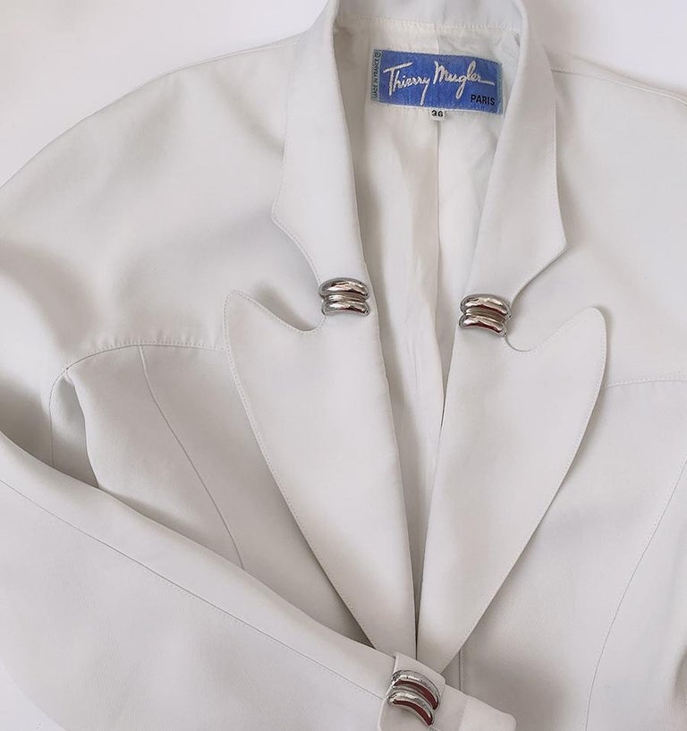 Thierry Mugler Blazer Jacket Off White Metal Details Dramatic Collar ...