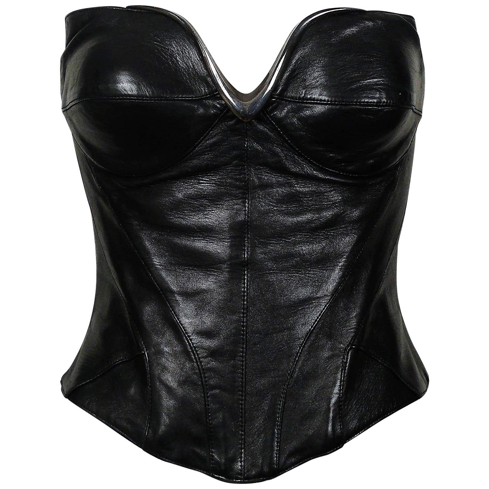 Thierry Mugler Couture Iconic Vintage Black Leather Bustier Corset at ...