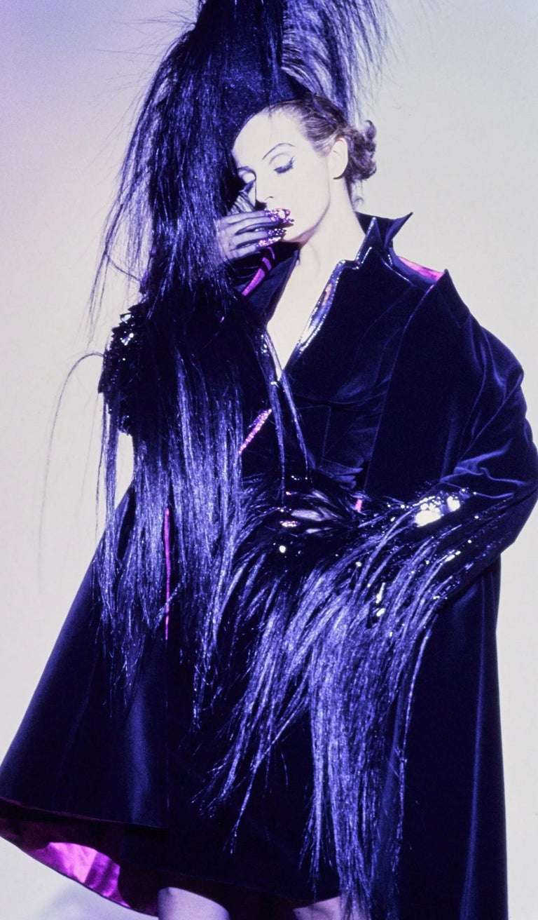 Thierry Mugler FW 1995 Dramatic Runway Silk Jacket Black Velvet For ...