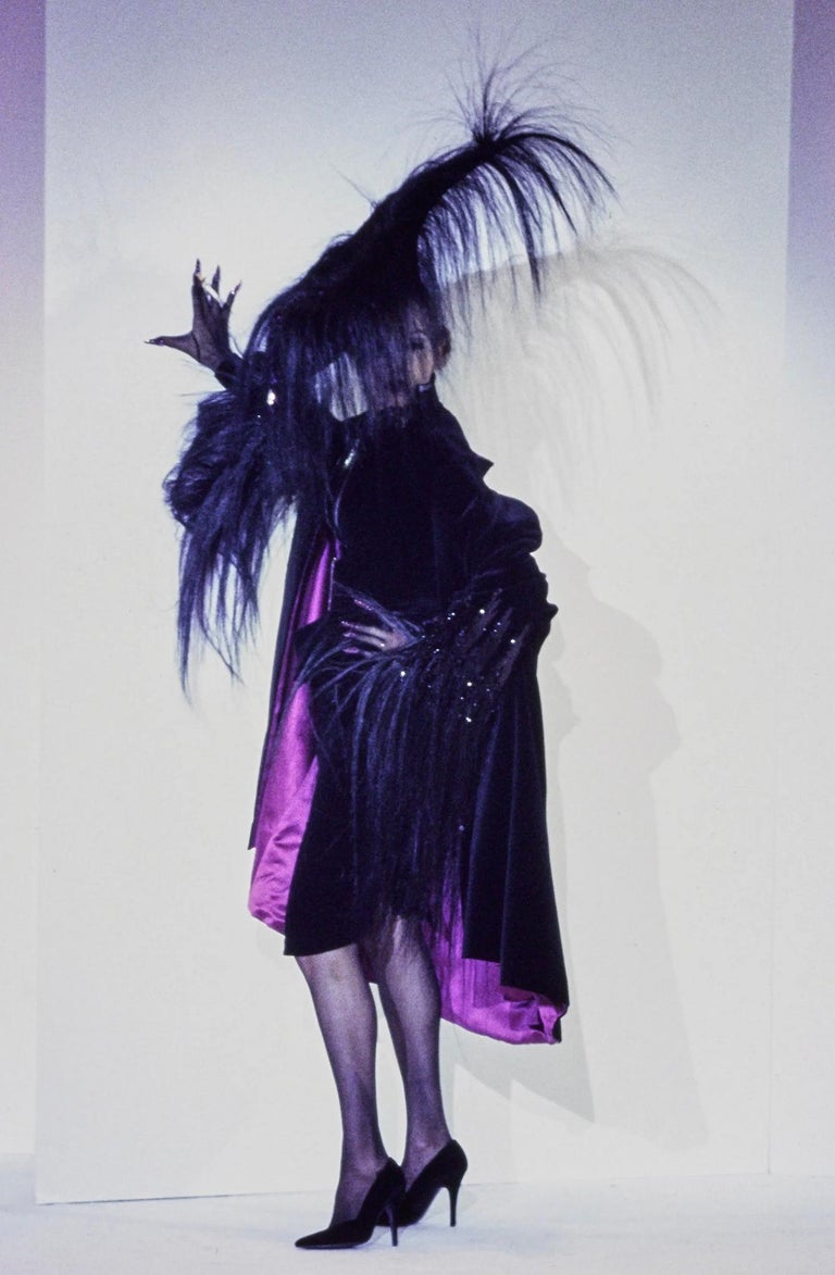 Thierry Mugler FW 1995 Dramatic Runway Silk Jacket Black Velvet For ...