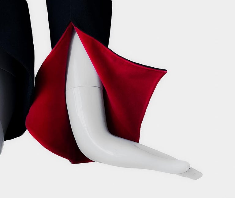 Thierry Mugler FW 1997 Black Jacket with Dramatic Red Velvet Sleeves ...