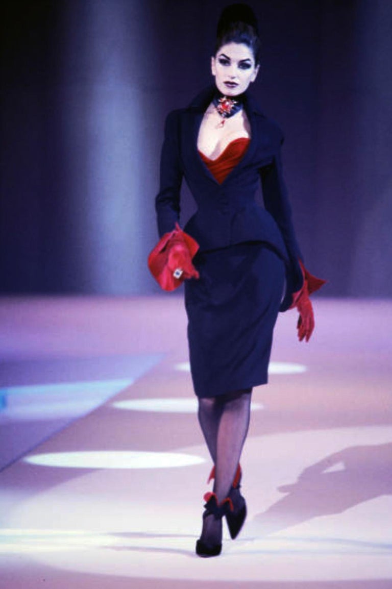 Thierry Mugler FW 1997 Black Jacket with Dramatic Red Velvet Sleeves ...