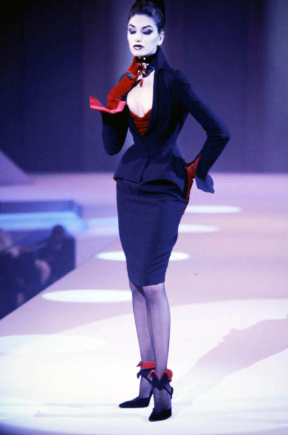 Thierry Mugler FW 1997 Black Jacket with Dramatic Red Velvet Sleeves ...