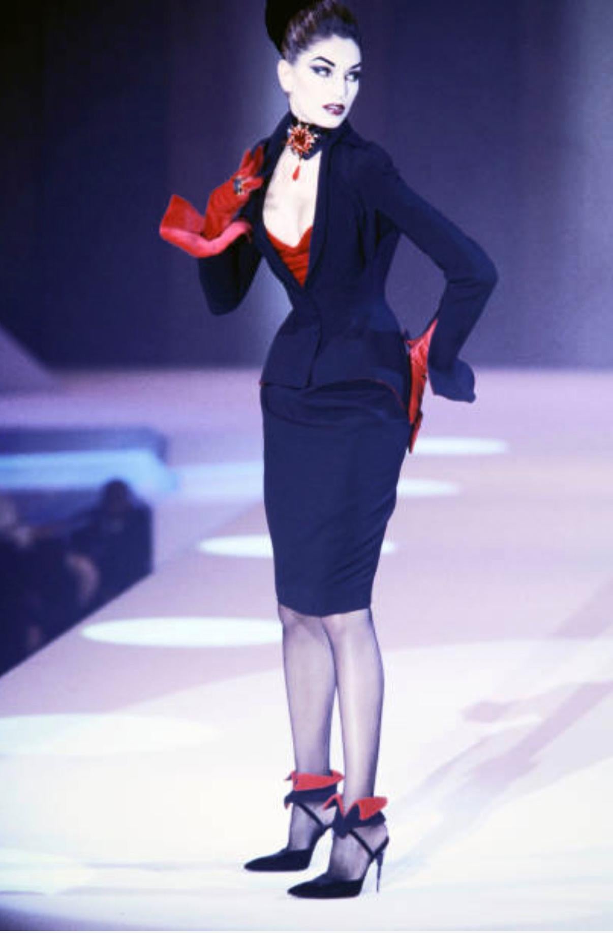 Thierry Mugler FW 1997 Black Jacket with Dramatic Red Velvet Sleeves ...