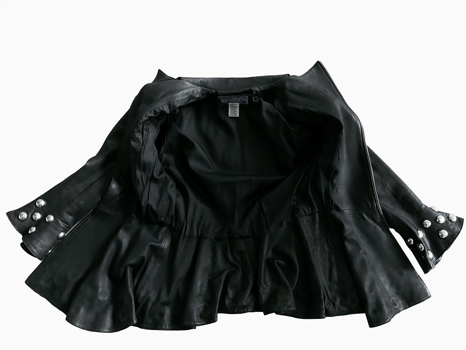 Thierry Mugler Leather Jacket Dramatic Sculptural Silver Metal Studs ...