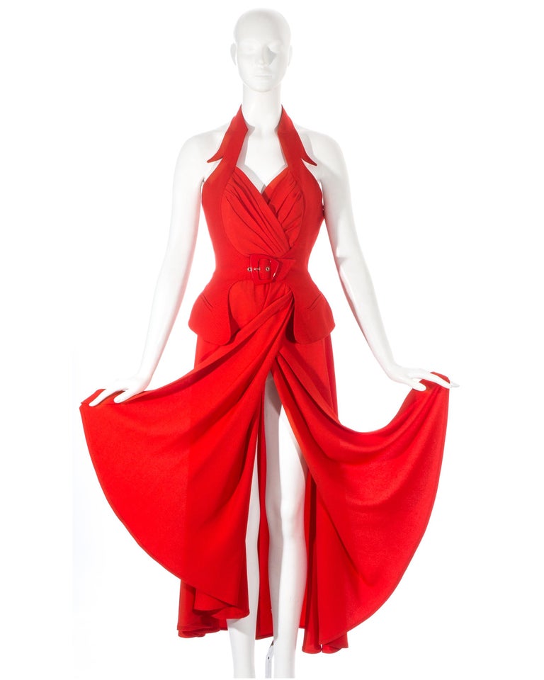 Thierry Mugler red crepe halter-neck wrap dress, ss 1992 For Sale at ...