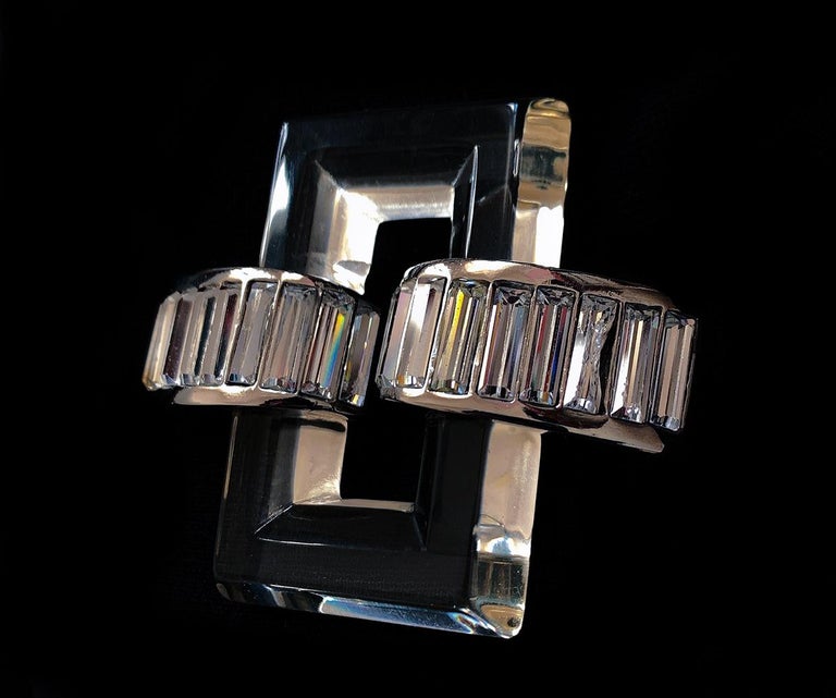 Thierry Mugler Runway Black Suit Skirtsuit Lucite Gem Buckle Blazer ...