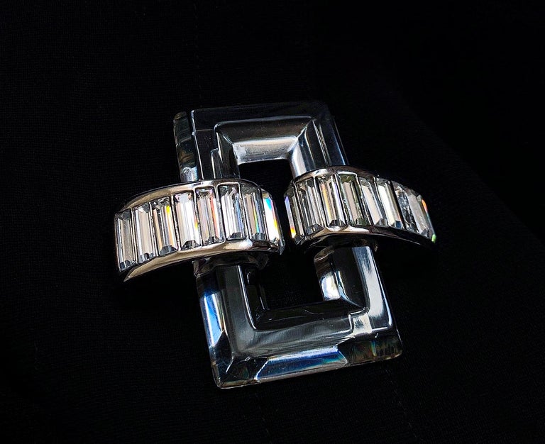 Thierry Mugler Runway Black Suit Skirtsuit Lucite Gem Buckle Blazer ...