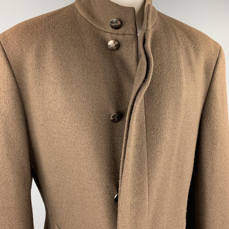 THIERRY MUGLER Size 40 Brown Wool High Collar Hidden Placket Coat at ...