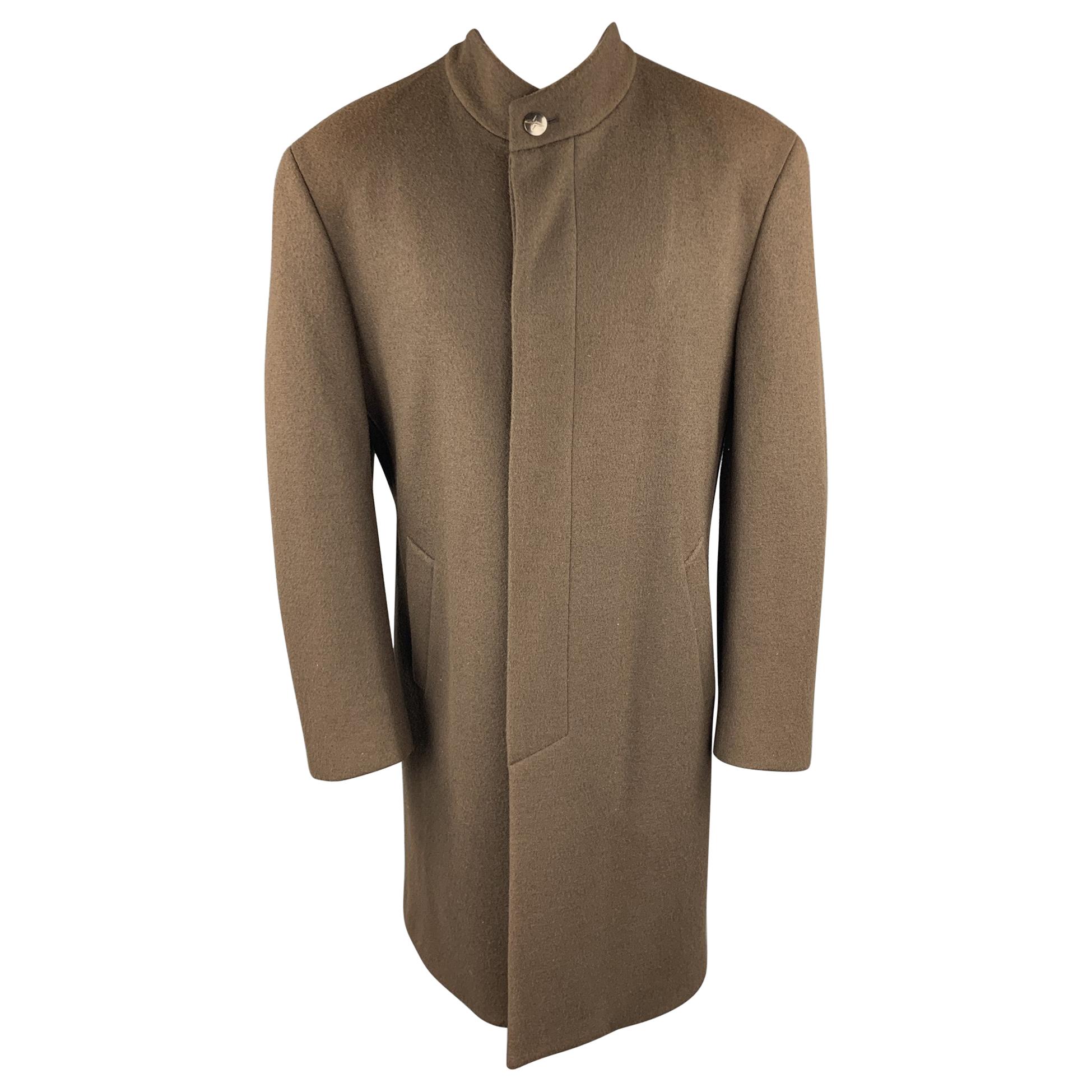 THIERRY MUGLER Size 40 Brown Wool High Collar Hidden Placket Coat at ...