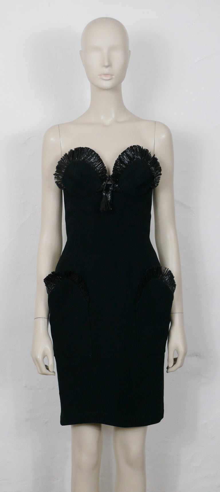Thierry Mugler Vintage Iconic Black Raffia Strapless Dress Spring ...