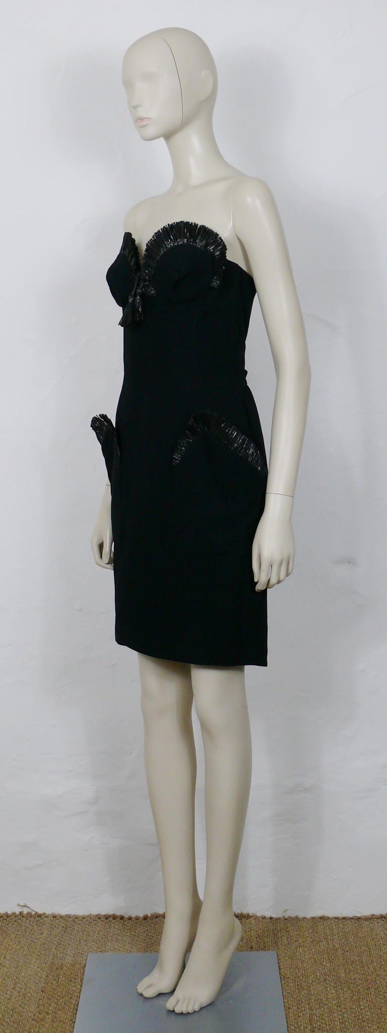 Thierry Mugler Vintage Iconic Black Raffia Strapless Dress Spring ...