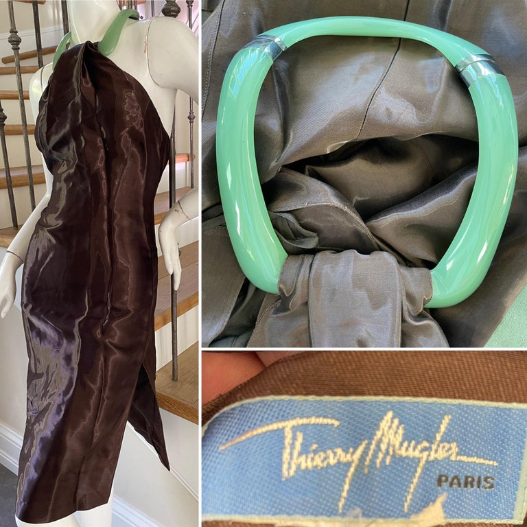 Thierry Mugler Vintage Iridescent Cocktail Dress with Jade Ring Hinged ...
