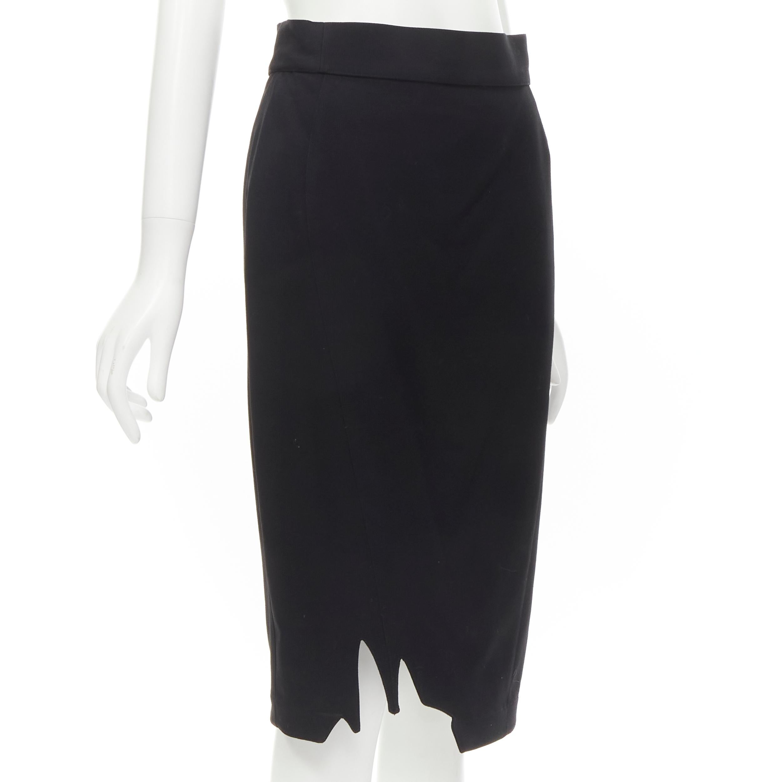 THIERRY MUGLER Vintage jagged cut out hem black worsted wool pencil ...