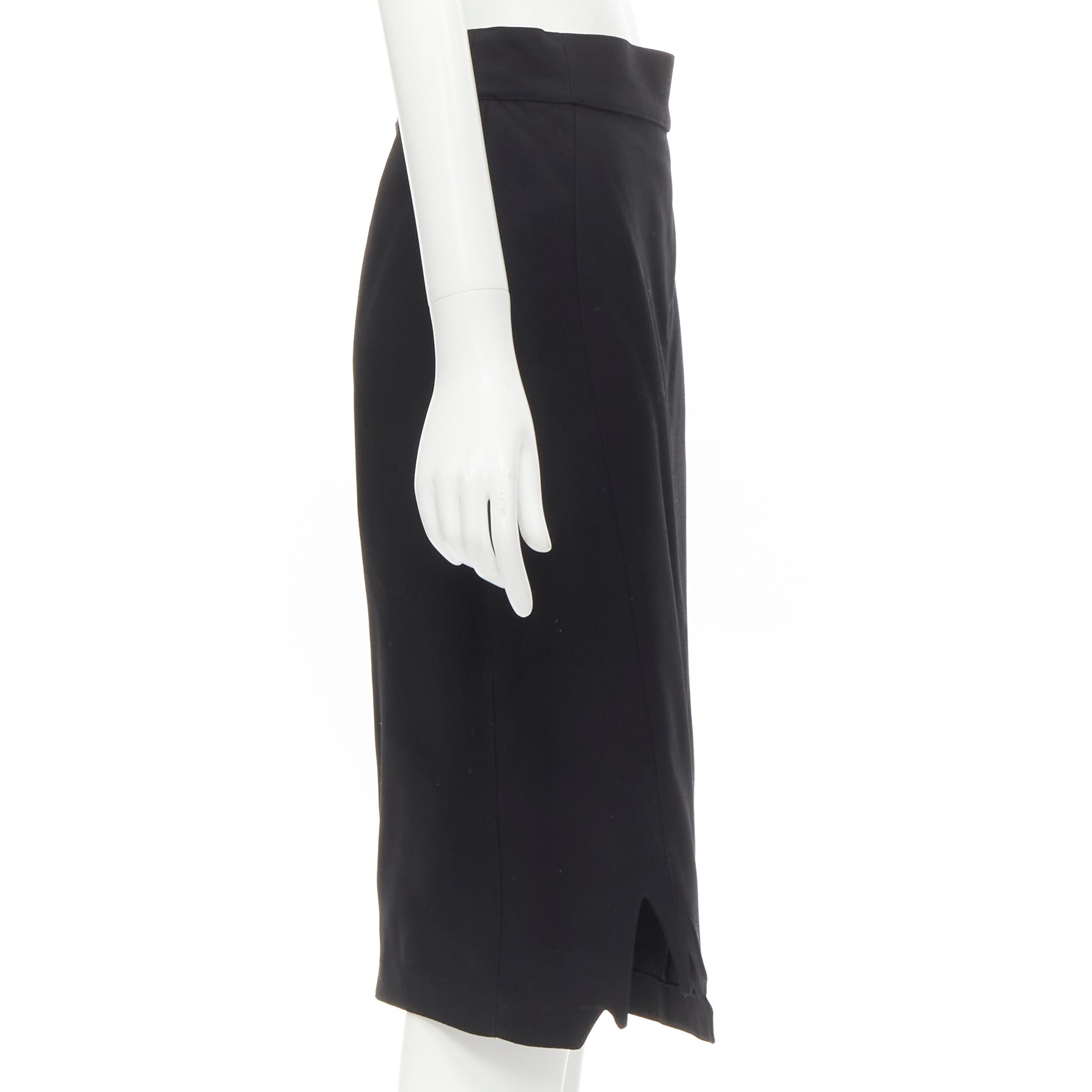 THIERRY MUGLER Vintage jagged cut out hem black worsted wool pencil ...
