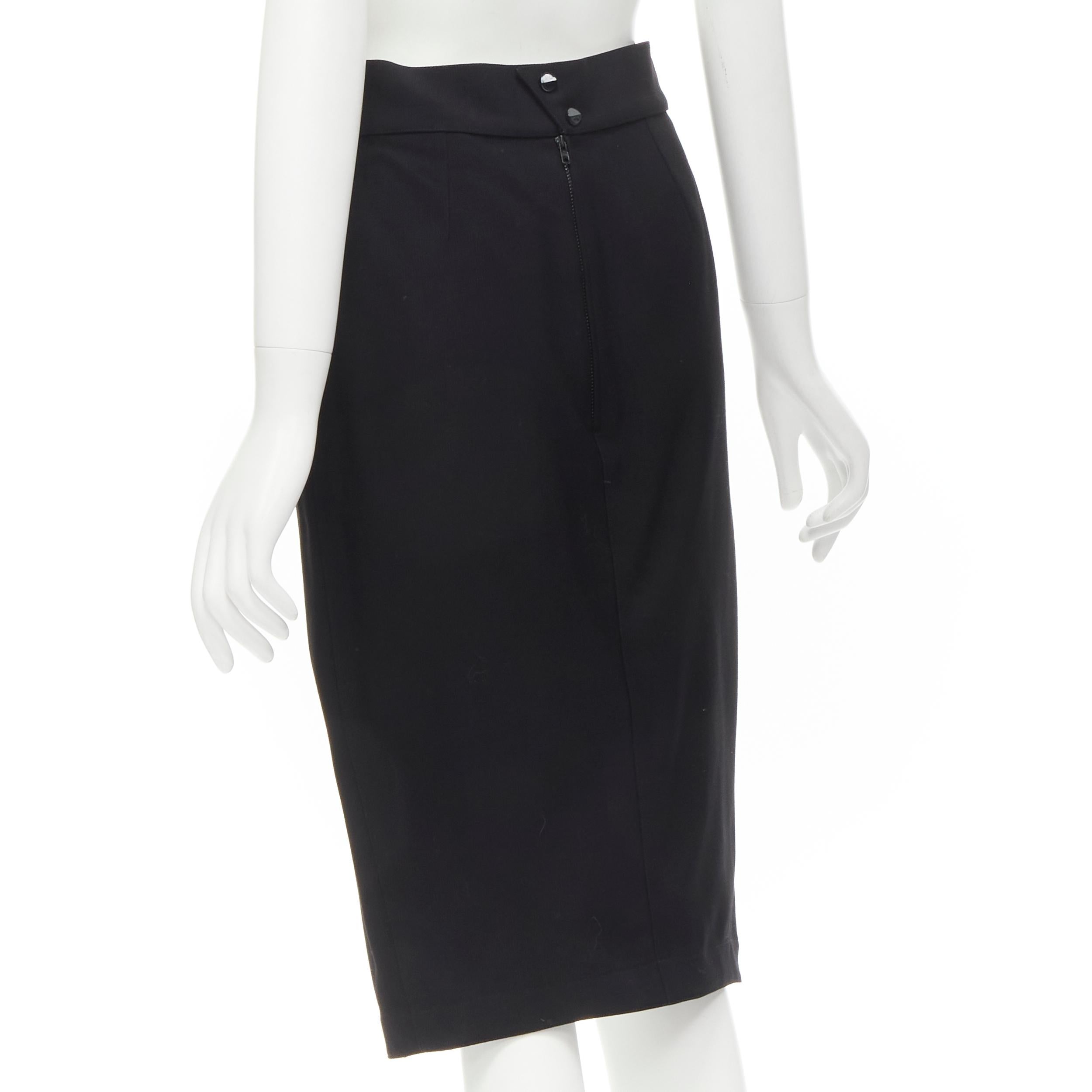 THIERRY MUGLER Vintage jagged cut out hem black worsted wool pencil ...
