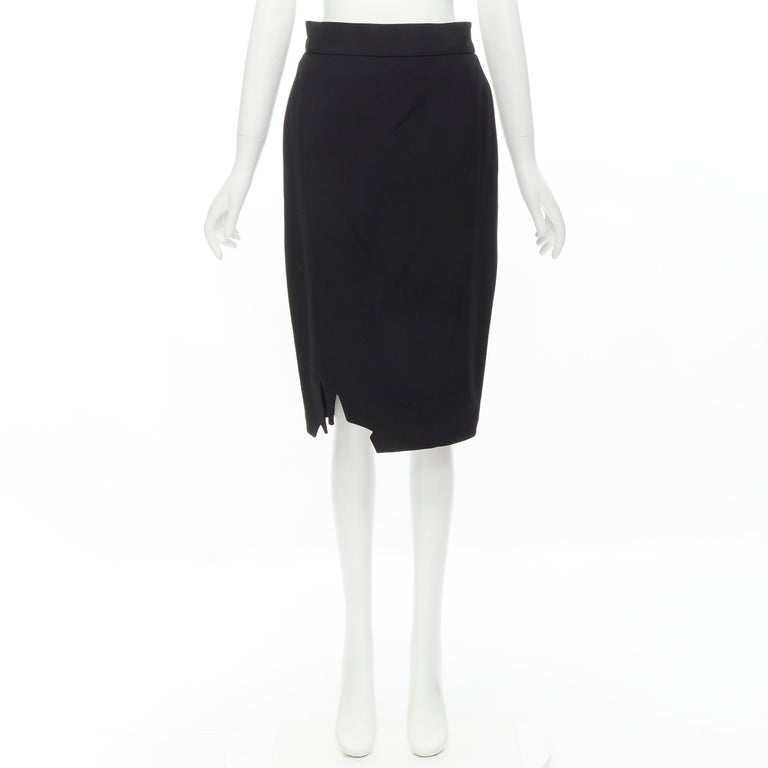 THIERRY MUGLER Vintage jagged cut out hem black worsted wool pencil ...