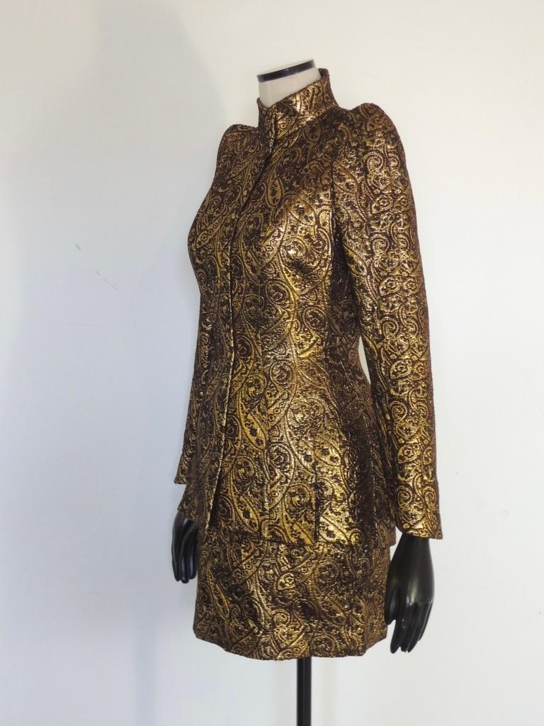 Thierry Mugler Vintage Metallic Gold Skirt Suit For Sale at 1stDibs