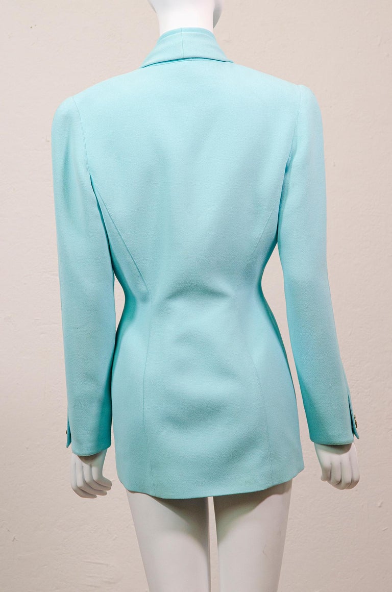 Thierry Mugler Vintage Pastel Blue Jacket with Anchors Nautical Aquatic ...