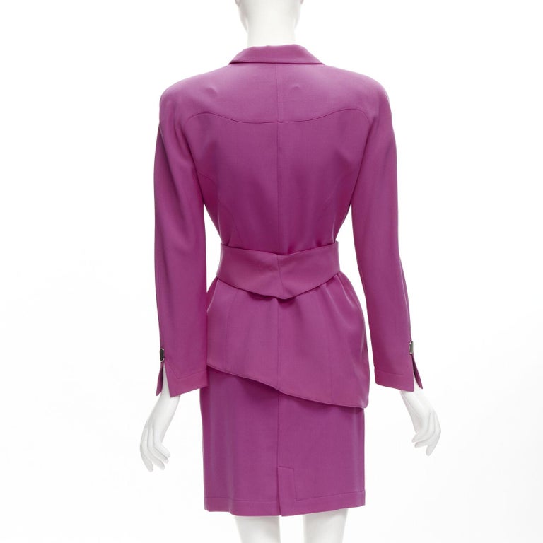 THIERRY MUGLER Vintage pink space age curved lapel metal buckle blazer ...