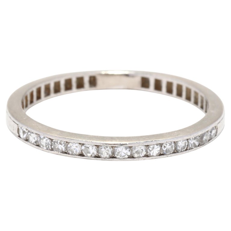 Thin Diamond Wedding Band, Platinum, Stackable Diamond at 1stDibs