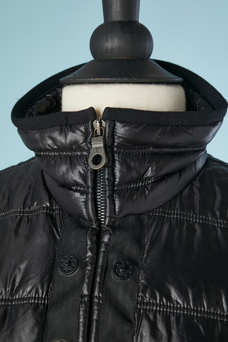 Thin padded black nylon jacket with zip in the middle front Chanel For ...