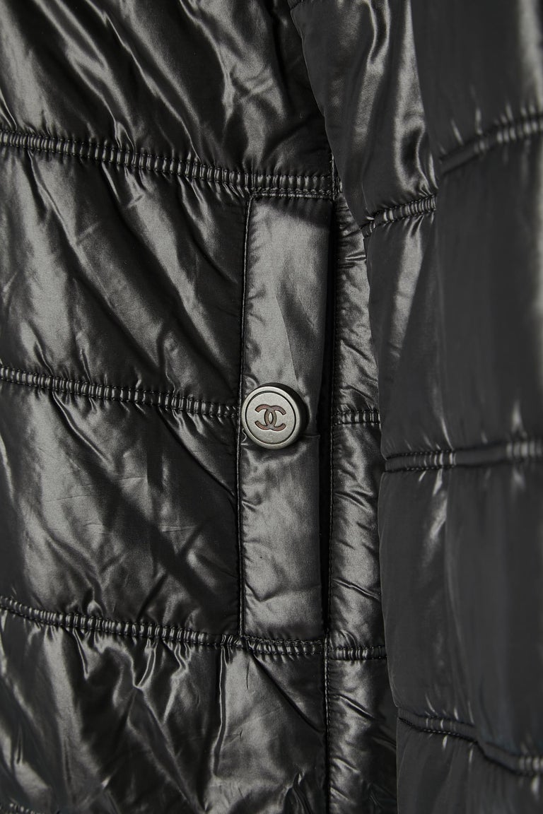 Thin padded black nylon jacket with zip in the middle front Chanel For ...
