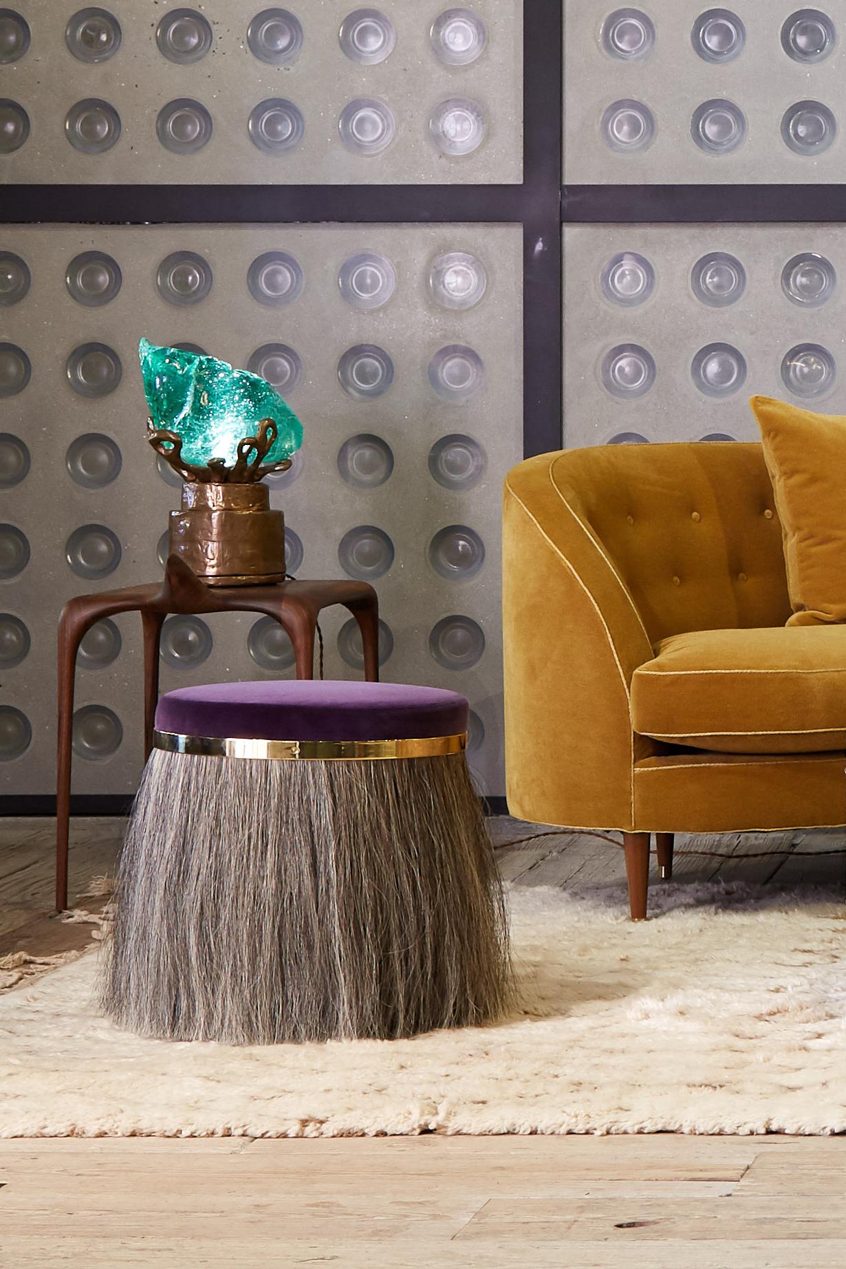 Konekt Thing 1 Stool with Polished Brass, Horsehair and Velvet For Sale ...