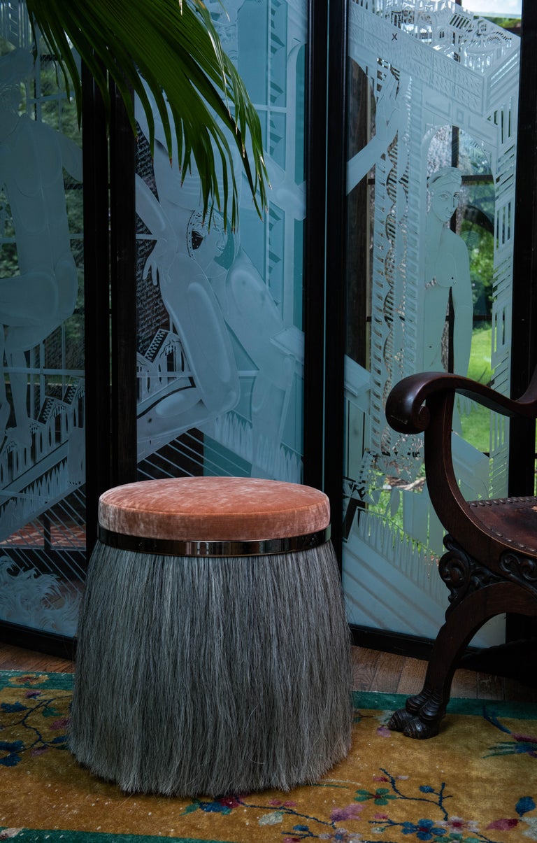 Konekt Thing 1 Stool with Polished Brass, Horsehair and Velvet For Sale ...