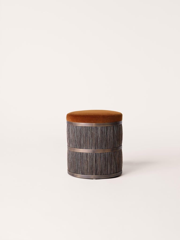 Konekt Thing 2 Stool with Polished Brass, Horse Hair and Velvet For ...