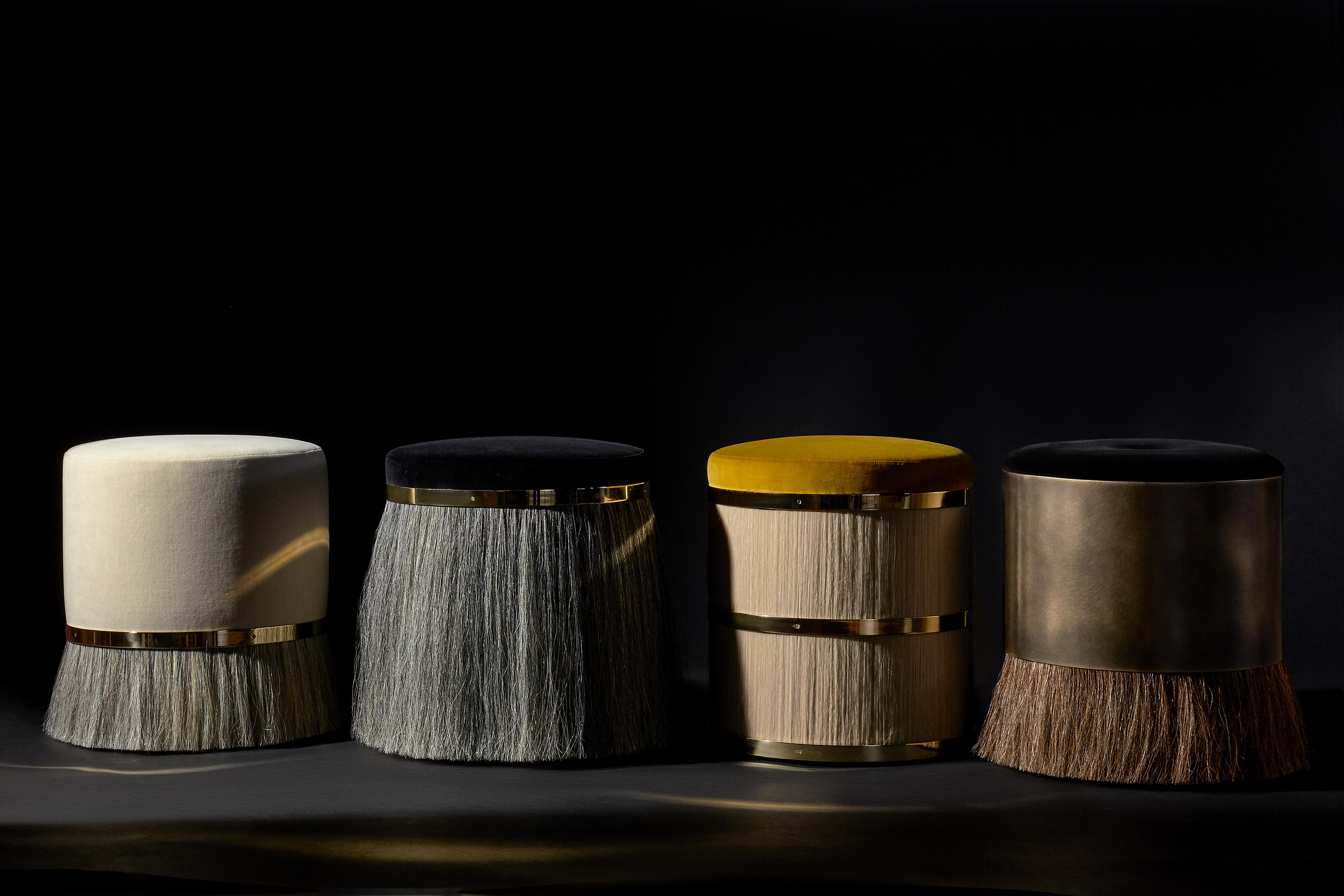Konekt Thing 4 Stool with Antique Brass, Horse Hair and Velvet For Sale ...