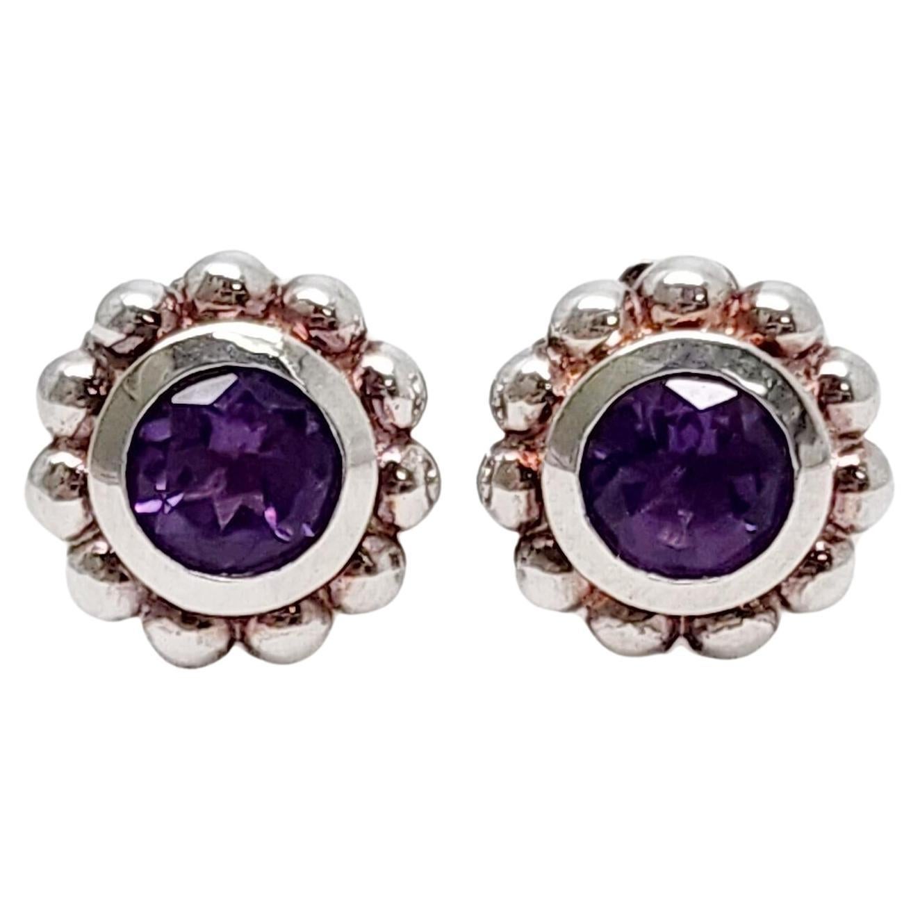 Thistle and Bee Sterling Silver Amethyst Flower Stud Earrings #17367 ...