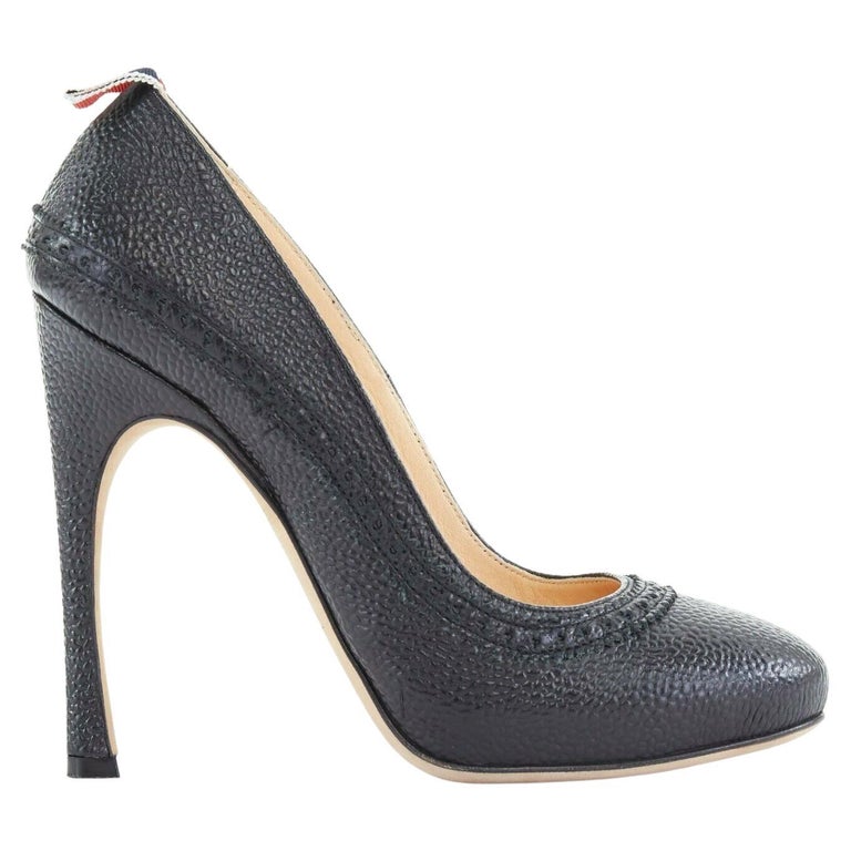 THOM BROWNE black grained leather brogue inspired round toe heel EU37.5 ...