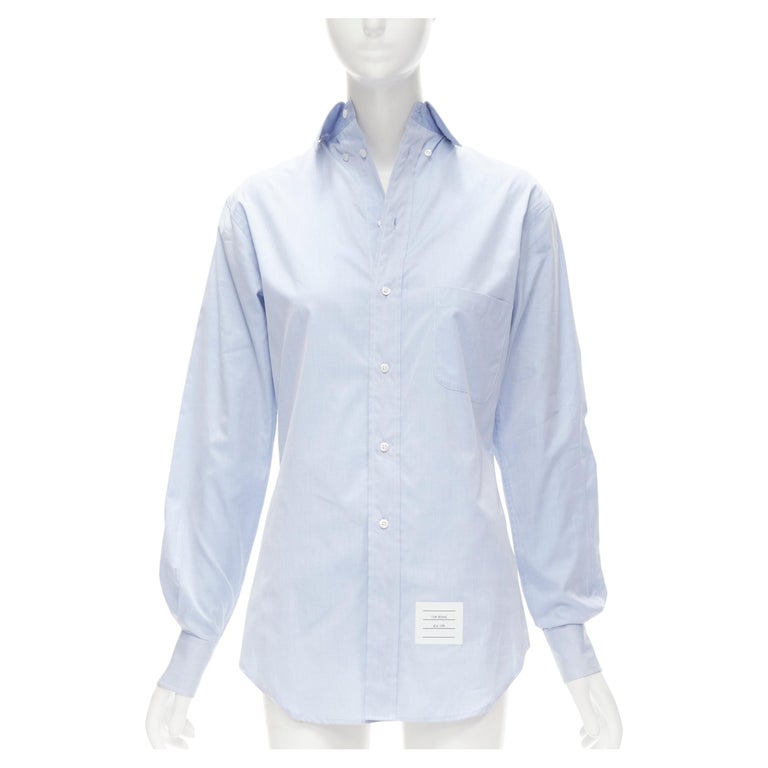 THOM BROWNE blue cotton dipped swing collar curved hem shirt IT38 XS ...