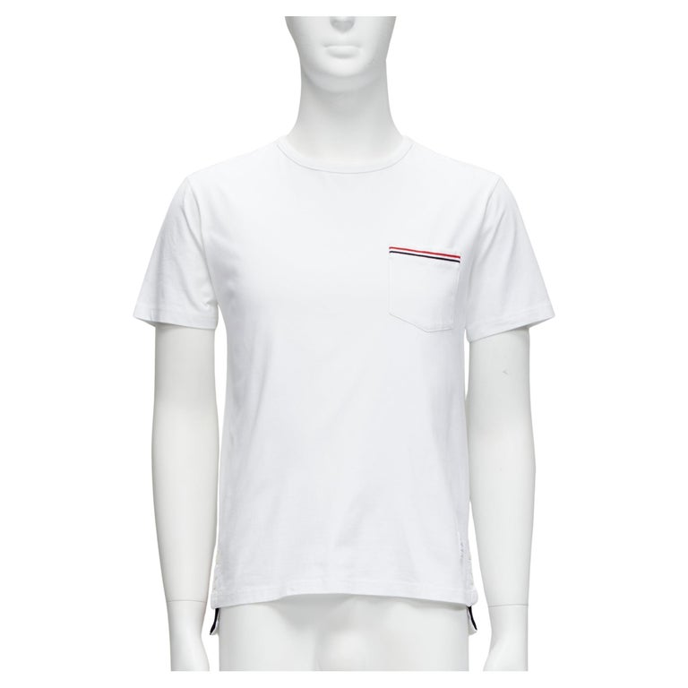 THOM BROWNE iconic stripes patch pocket white cotton tshirt Sz. 1 S For ...