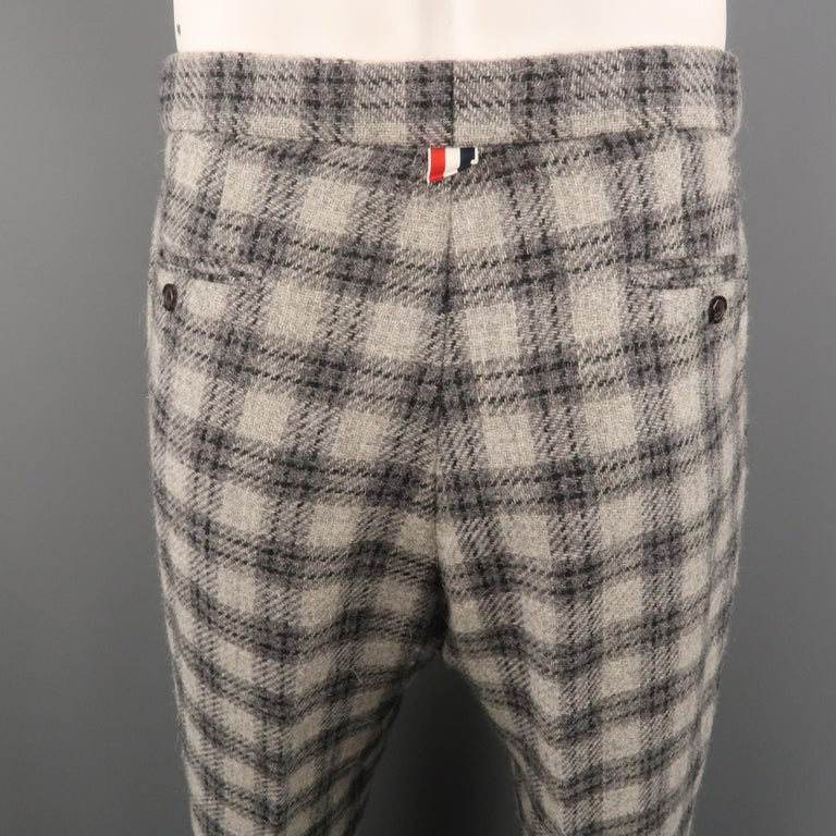 THOM BROWNE Size 36 Grey Plaid Wool 33 Button Fly Dress Pants For Sale ...