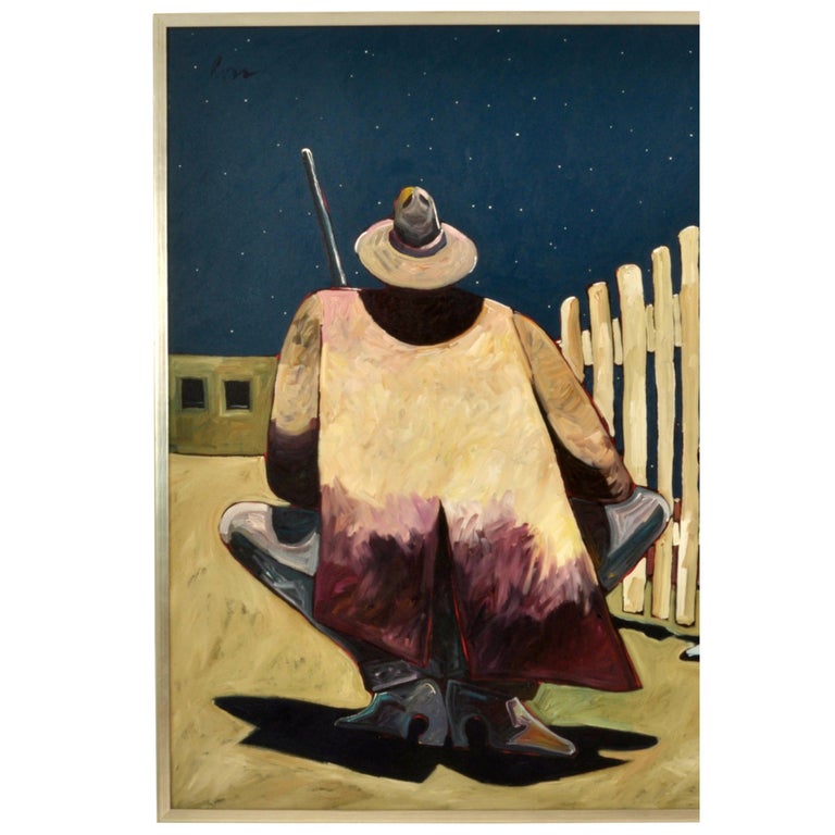 Thom Ross - Large Early Original Acrylic on Canvas Western Cowboy ...