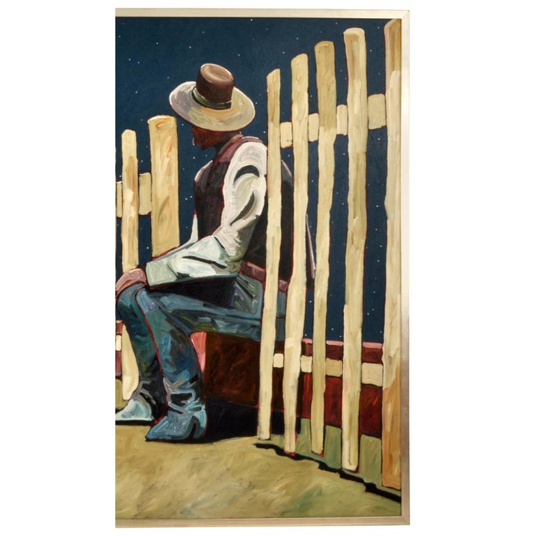 Thom Ross - Large Early Original Acrylic on Canvas Western Cowboy ...