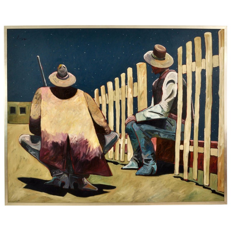 Thom Ross - Large Early Original Acrylic on Canvas Western Cowboy ...