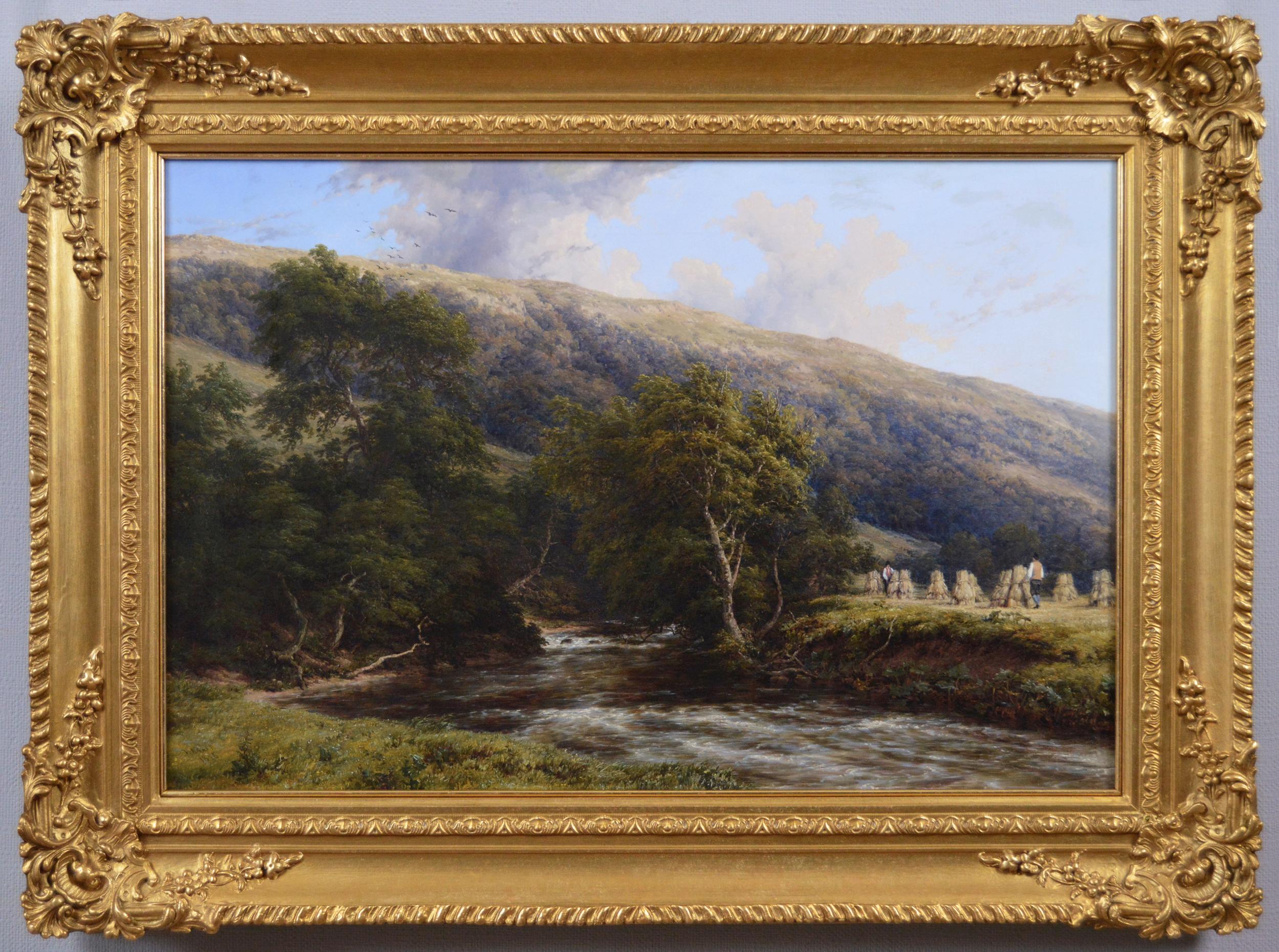 Thomas Thomas - 19th Century landscape oil painting of figures with ...
