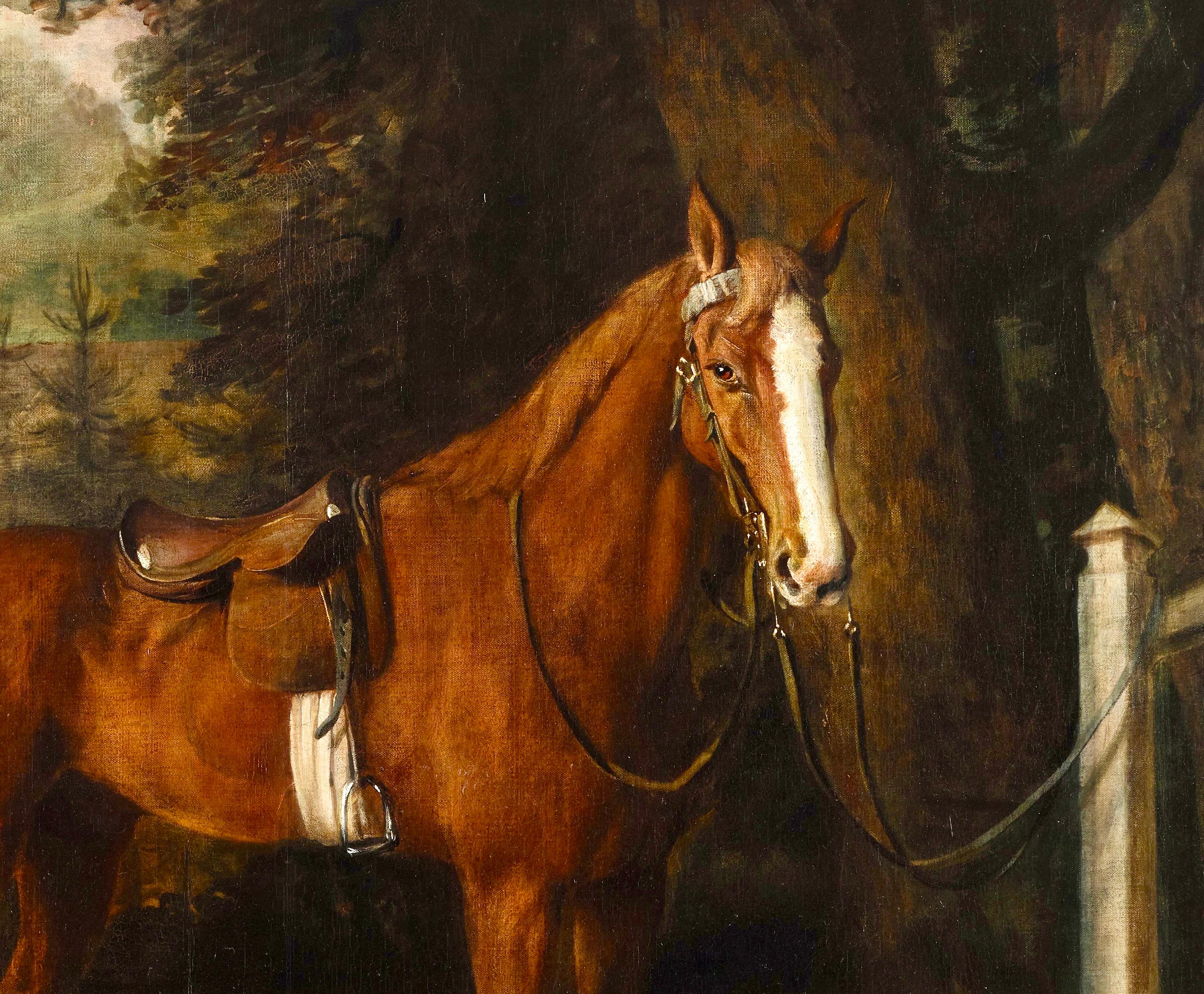 Thomas Beach - An English 18th century painting of a Chestnut horse at the entrance to stables ...
