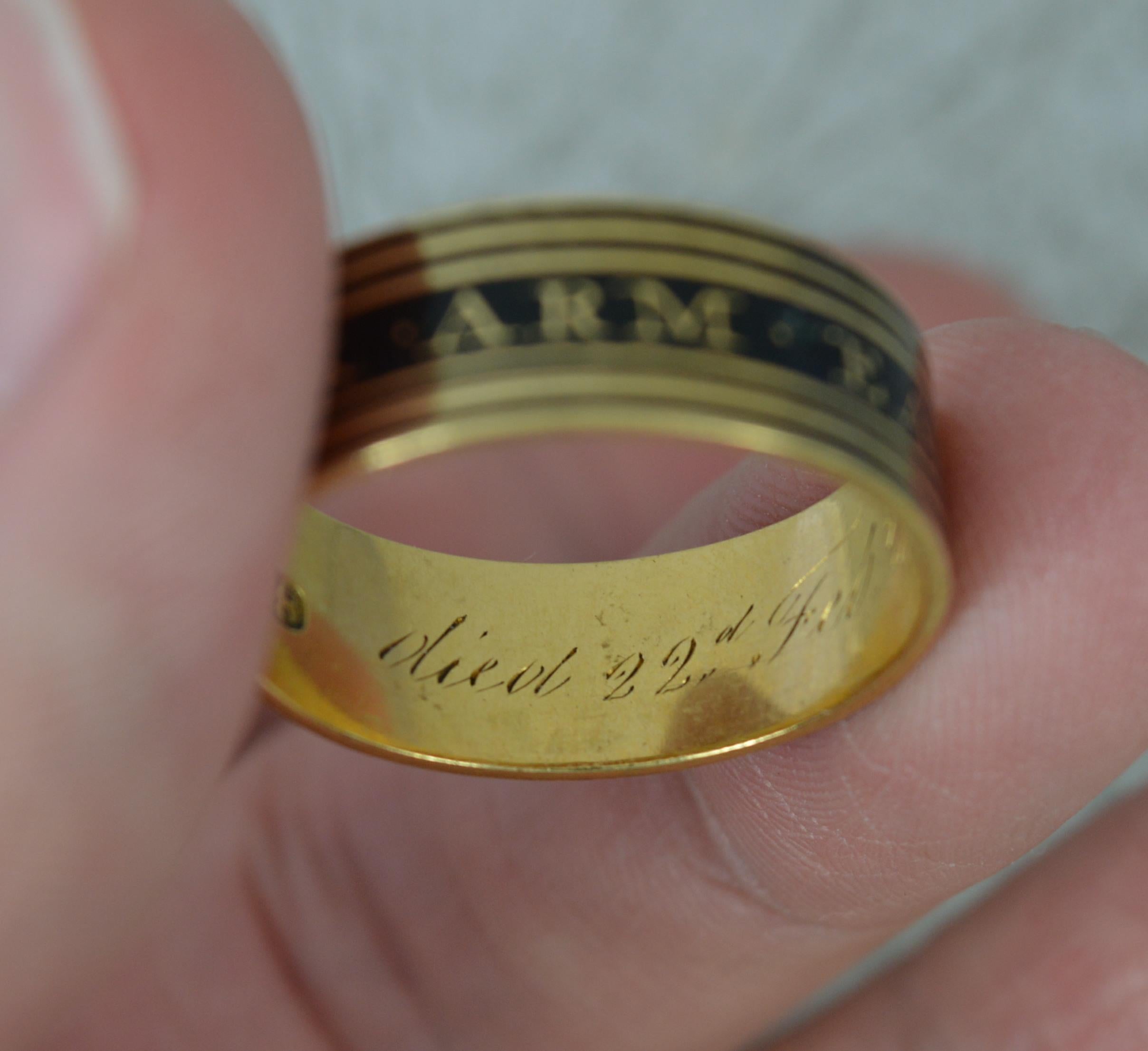 Thomas Fenwick Georgian 1810 18 Carat Gold Enamelled Mourning Band Ring ...