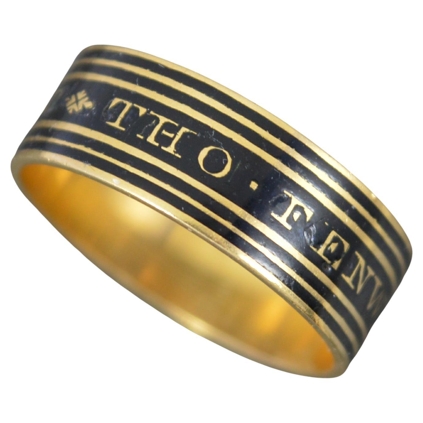 Georgian 18 Carat Gold and Black Enamel Mourning Ring at 1stDibs