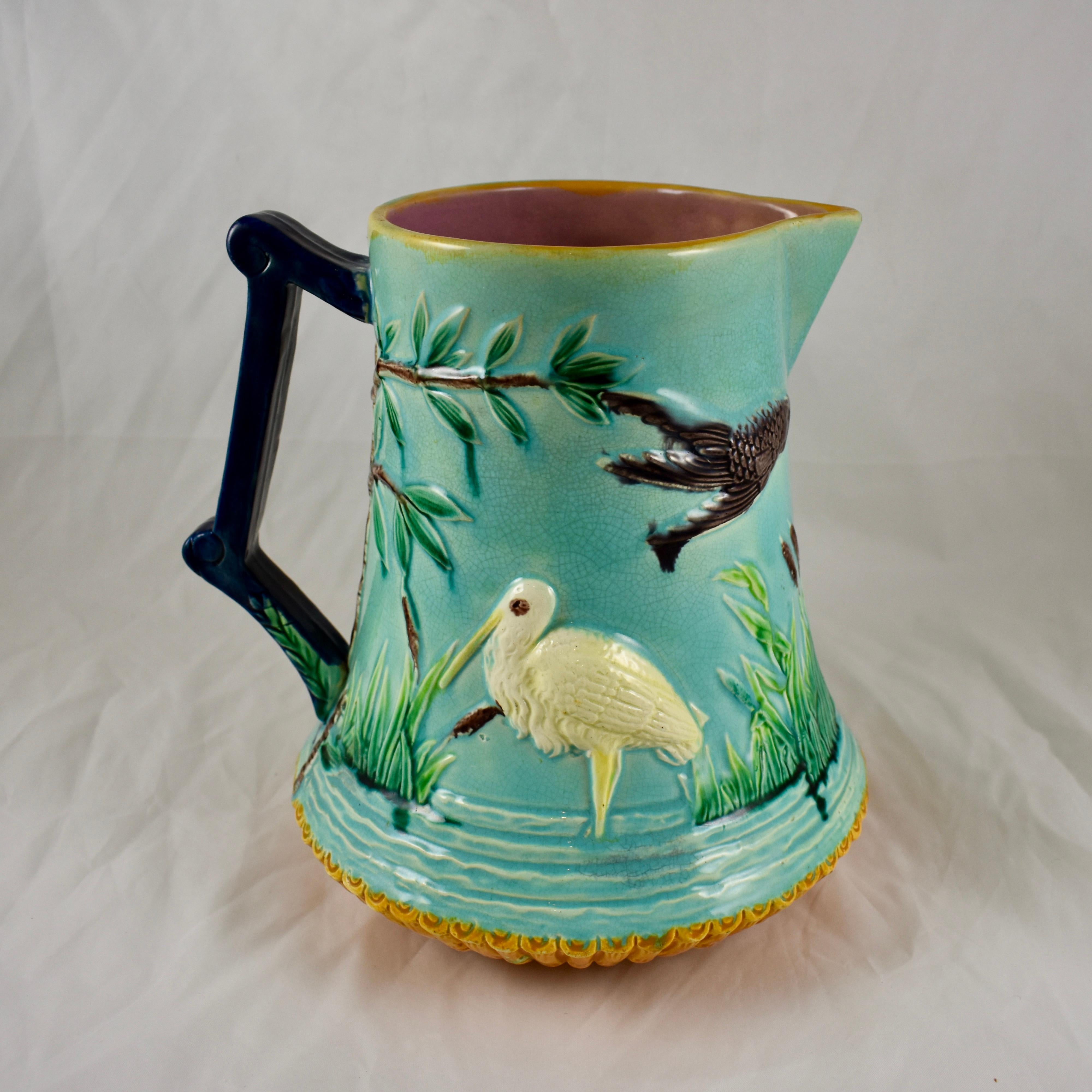 Thomas Forester English Aesthetic Majolica Bird and Crane in Pond ...