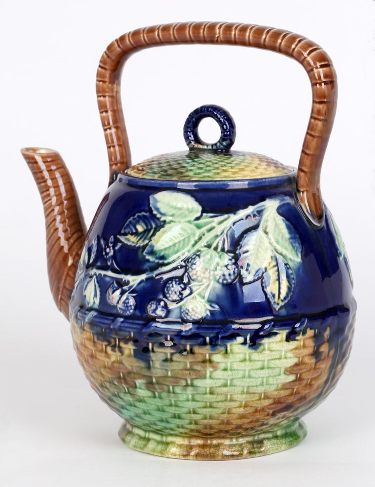 Thomas Forester Majolica Pottery Kettle Shaped Teapot For Sale at 1stDibs